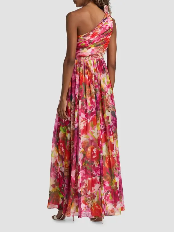 Badgley Mischka Floral Georgette Frill A-line Gown