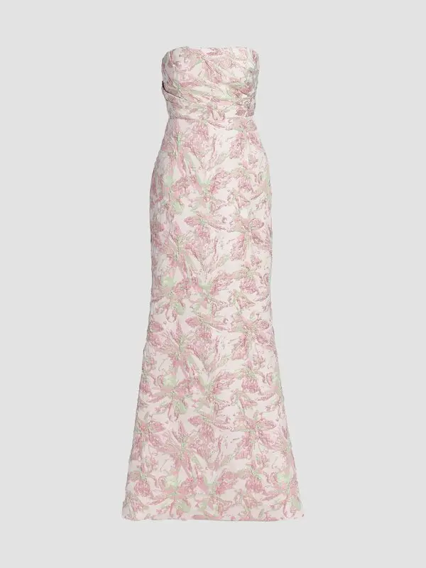 Badgley Mischka Floral Jacquard Gown - Pink Multi