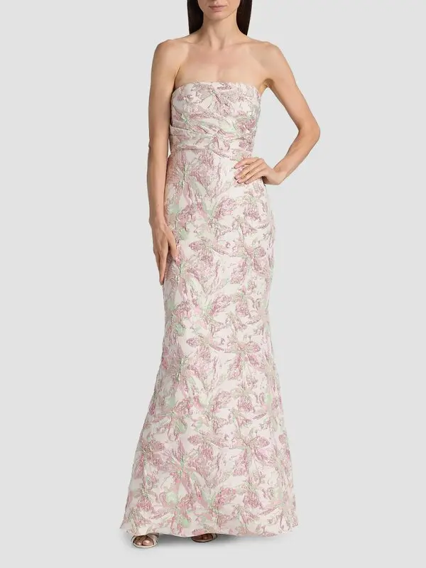 Badgley Mischka Floral Jacquard Gown