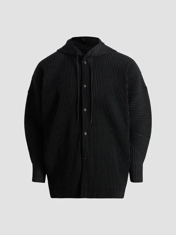 Issey Miyake Monthly Colors: February Pleated Snap-front Hoodie - Black
