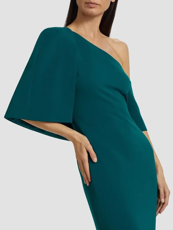 Badgley Mischka Stretch-crepe Cape Gown