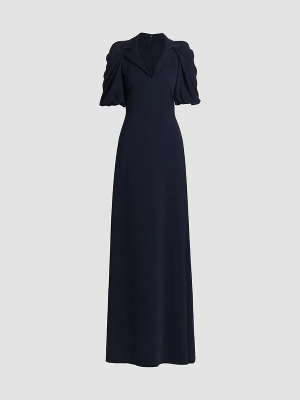 Badgley Mischka Crepe Puff-sleeve Evening Gown