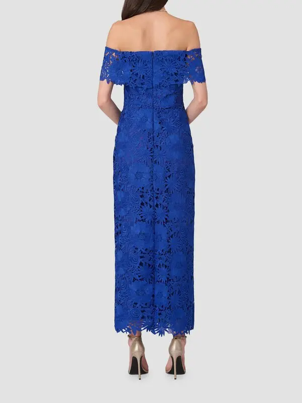 Shoshanna Avril Floral Lace A-line Midi Dress - Cobalt
