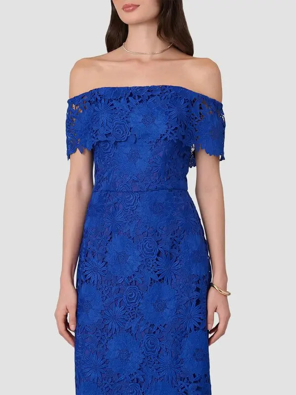 Shoshanna Avril Floral Lace A-line Midi Dress - Cobalt