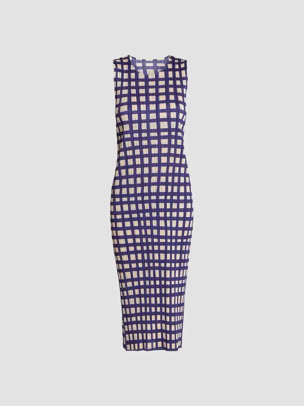 Issey Miyake Basket Printed Plissé Midi-dress - Navy