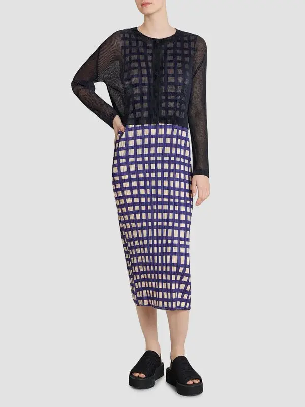 Issey Miyake Basket Printed Plissé Midi-dress