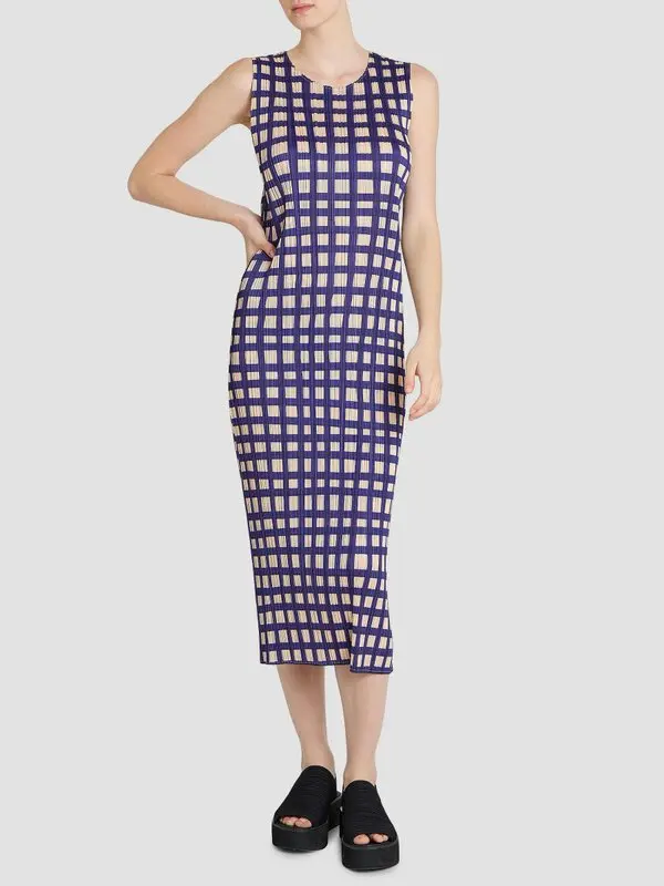 Issey Miyake Basket Printed Plissé Midi-dress
