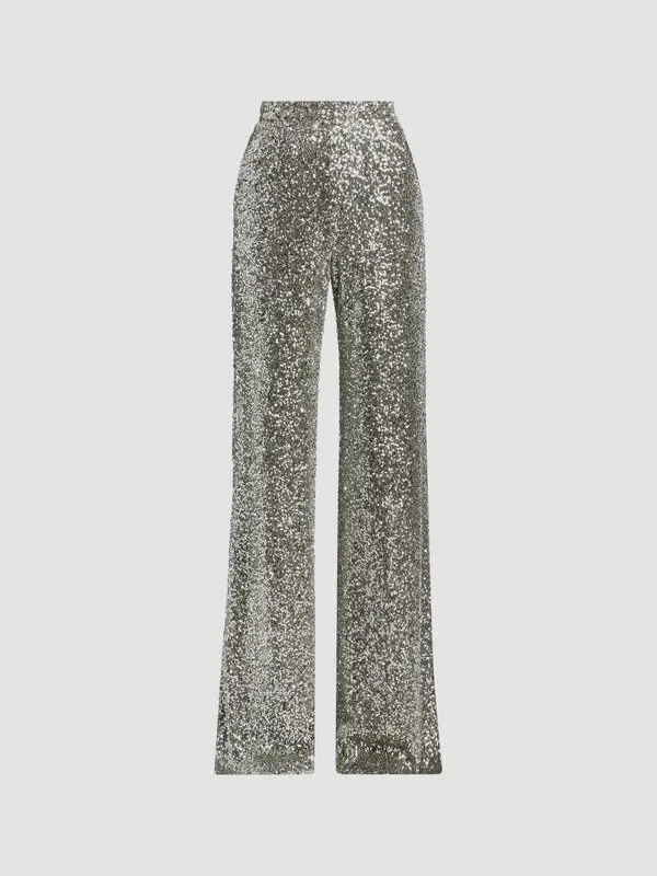 Badgley Mischka Sequined High-rise Wide-leg Evening Pants