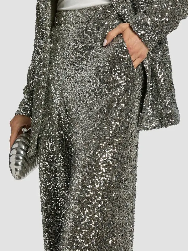 Badgley Mischka Sequined High-rise Wide-leg Evening Pants