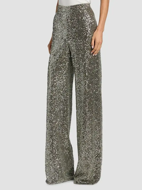 Badgley Mischka Sequined High-rise Wide-leg Evening Pants