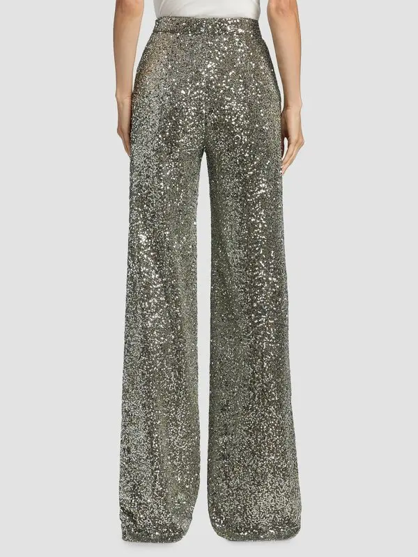 Badgley Mischka Sequined High-rise Wide-leg Evening Pants