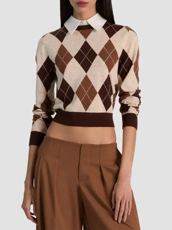 Alice + Olivia Carolann Argyle Wool Pullover Sweater