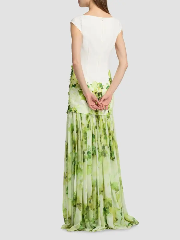 Badgley Mischka Floral Appliqué Drop-waist Gown
