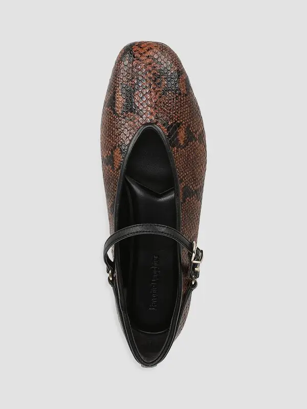 FAVORITE DAUGHTER Max Snake-embossed Leather Mary Jane Ballet Flats