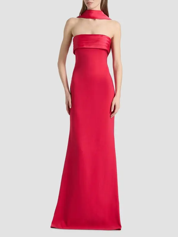 Badgley Mischka Neck Scarf Strapless Satin Floor-length Gown