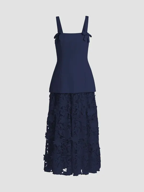 Badgley Mischka Mixed-media Lace Midi-dress