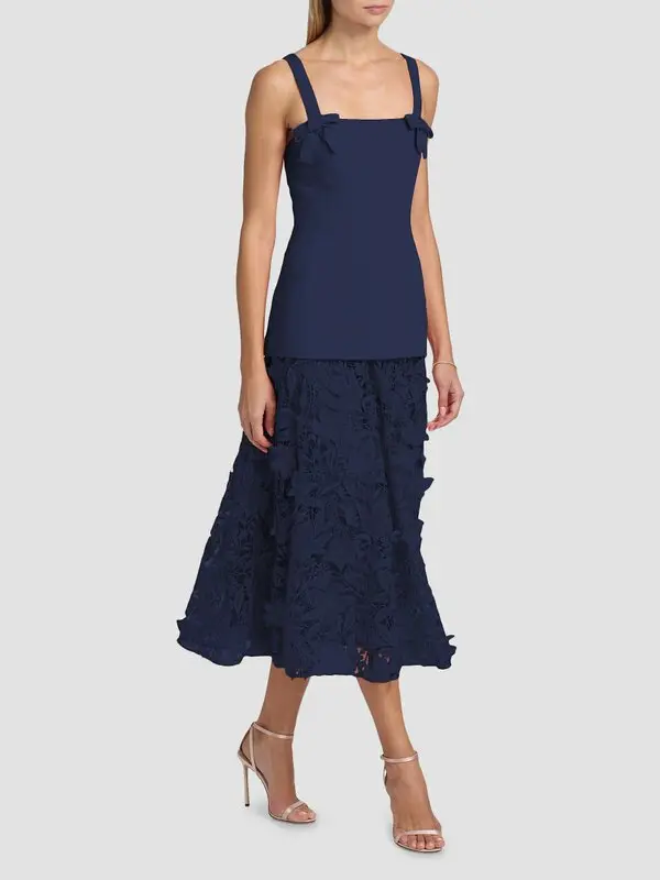 Badgley Mischka Mixed-media Lace Midi-dress