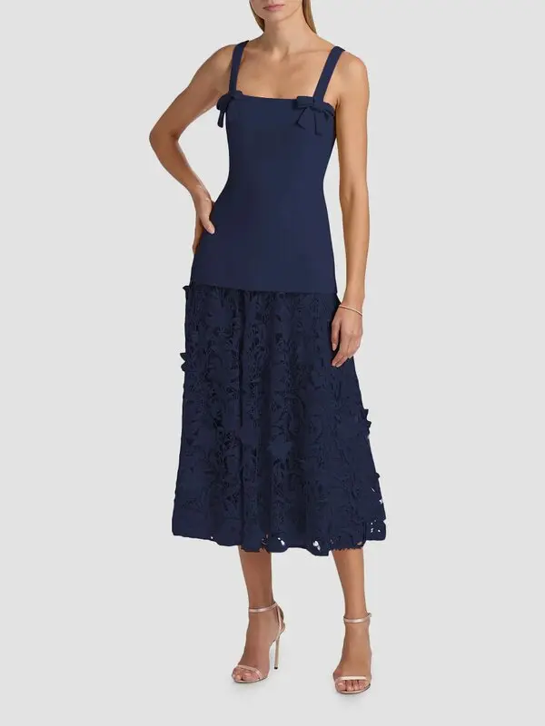 Badgley Mischka Mixed-media Lace Midi-dress