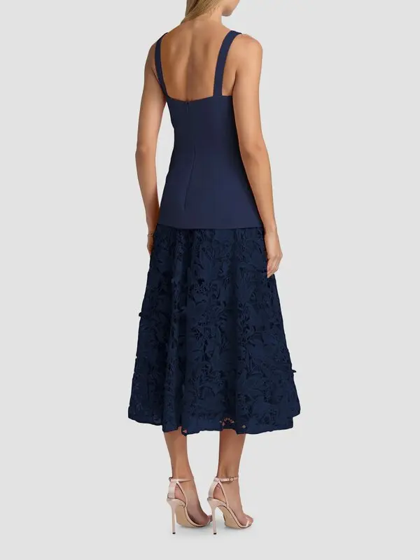 Badgley Mischka Mixed-media Lace Midi-dress