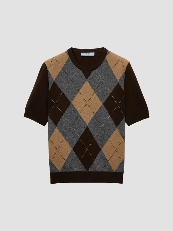 Prada Short-sleeved Argyle Cashmere Sweater