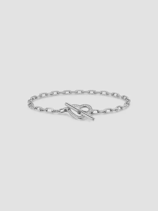 David Yurman Dy Madison Heart Toggle Chain Bracelet In Sterling - Diamond