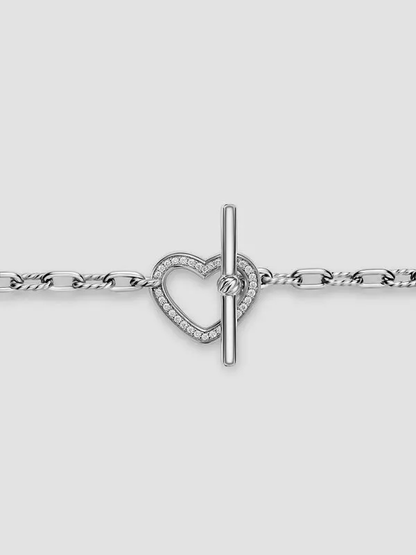 David Yurman Dy Madison Heart Toggle Chain Bracelet In Sterling - Diamond