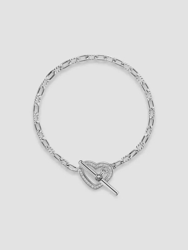 David Yurman Dy Madison Heart Toggle Chain Bracelet In Sterling - Diamond