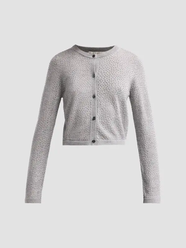 Alice + Olivia Carson Embellished Wool Cardigan - Medium Heather Grey