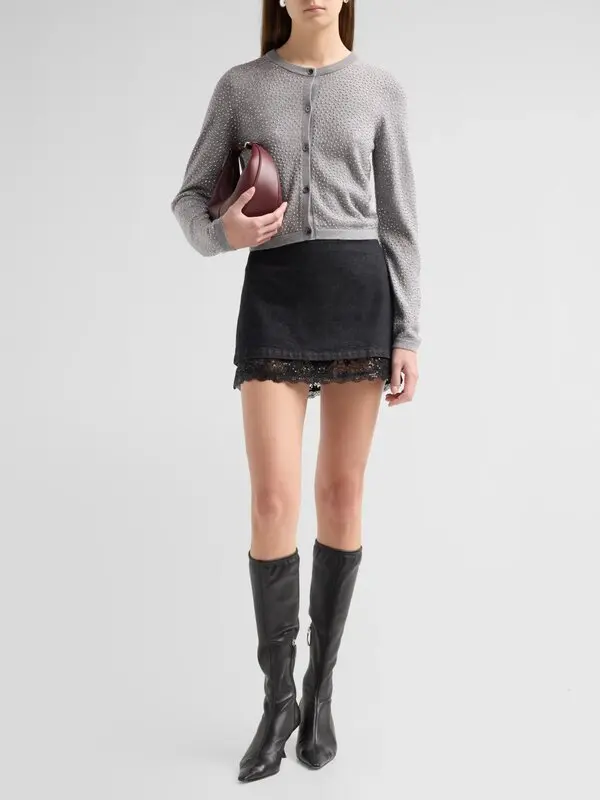 Alice + Olivia Carson Embellished Wool Cardigan - Medium Heather Grey