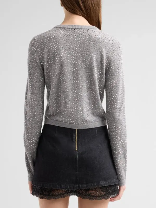 Alice + Olivia Carson Embellished Wool Cardigan - Medium Heather Grey