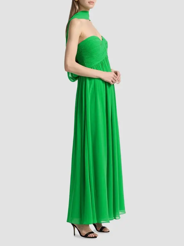 Badgley Mischka Gathered Strapless Scarf-neck Gown