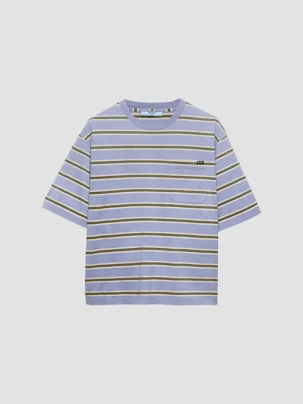 Prada Striped Cotton Jersey T-shirt - Blue