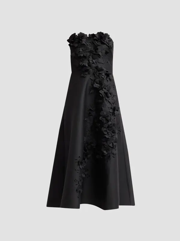 Badgley Mischka Floral Applique Strapless Cocktail Dress - Black
