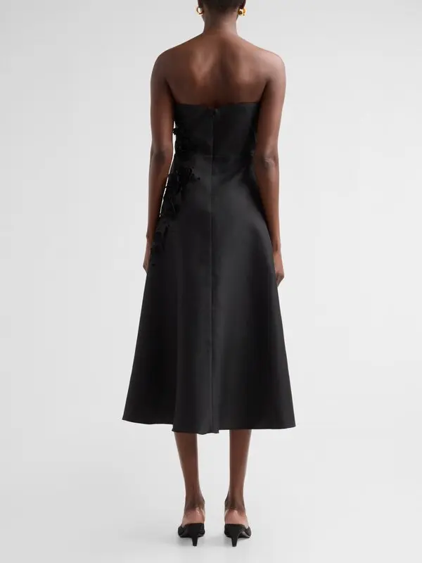 Badgley Mischka Floral Applique Strapless Cocktail Dress - Black