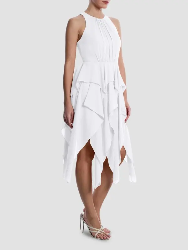 Bcbgmaxazria Metallic Ruffle Midi-dress - Chalk