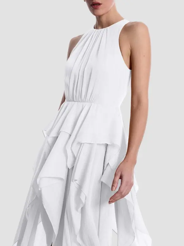Bcbgmaxazria Metallic Ruffle Midi-dress - Chalk