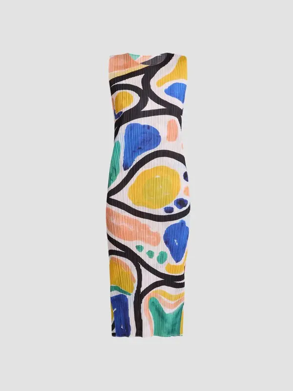 Issey Miyake Roll Printed Plissé Dress - Multi