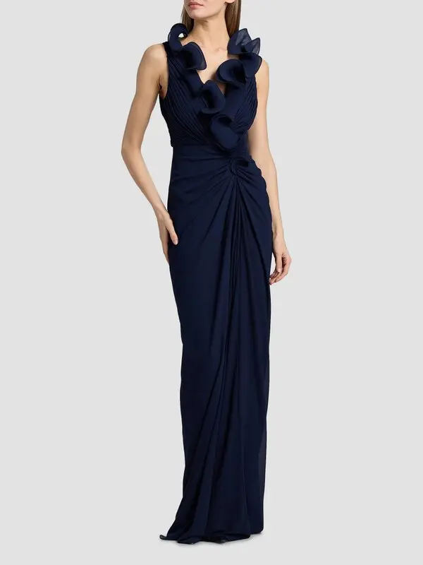 Badgley Mischka Gathered Ruffle Column Gown