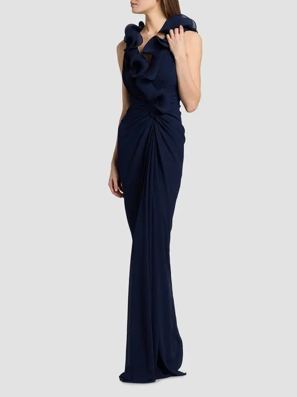 Badgley Mischka Gathered Ruffle Column Gown