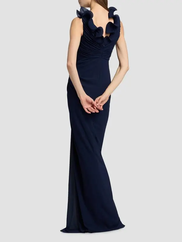Badgley Mischka Gathered Ruffle Column Gown