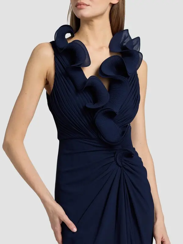 Badgley Mischka Gathered Ruffle Column Gown