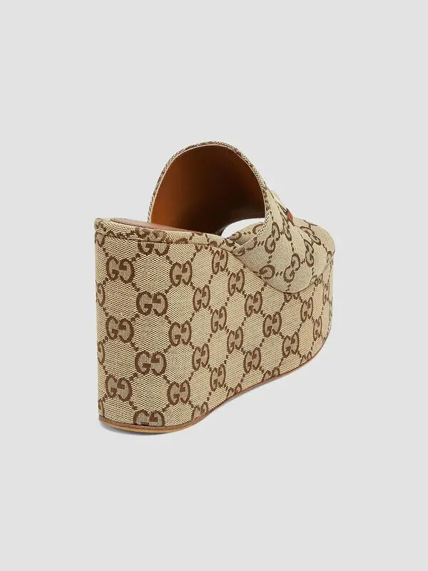 Gucci Car Canvas Slip-on Platform Sandals