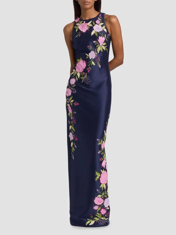 Badgley Mischka Floral Stretch Mikado Column Gown