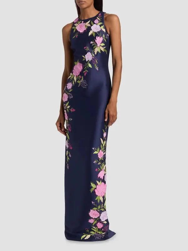 Badgley Mischka Floral Stretch Mikado Column Gown