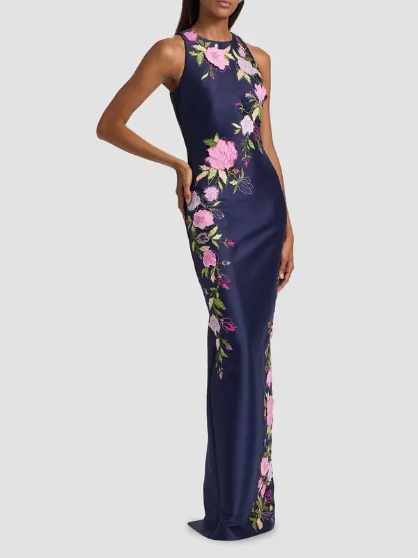 Badgley Mischka Floral Stretch Mikado Column Gown