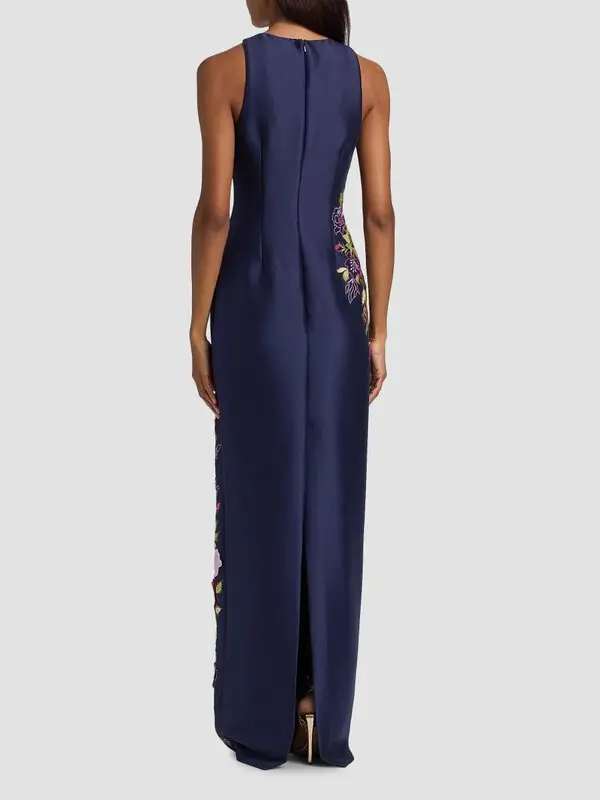 Badgley Mischka Floral Stretch Mikado Column Gown