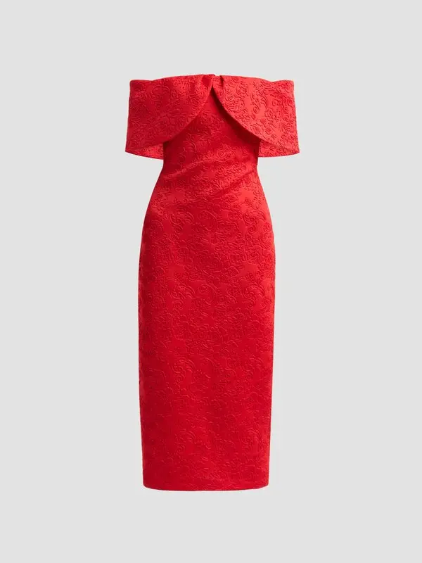 Badgley Mischka Embossed Scuba Off-the-shoulder Cocktail Dress - Red
