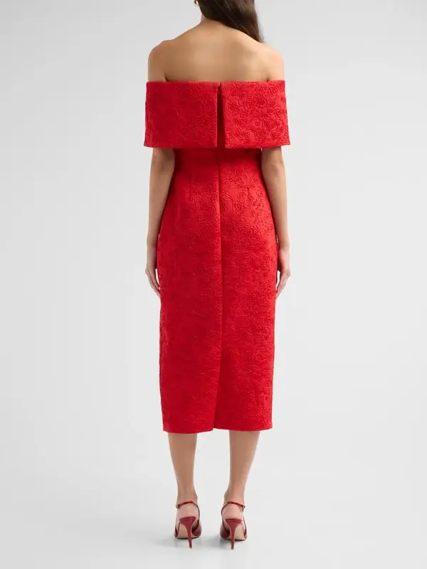 Badgley Mischka Embossed Scuba Off-the-shoulder Cocktail Dress