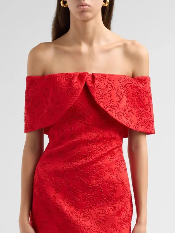 Badgley Mischka Embossed Scuba Off-the-shoulder Cocktail Dress