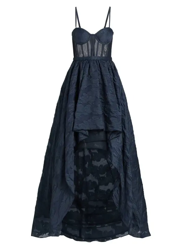 Bcbgmaxazria Organza High-low Gown - Navy
